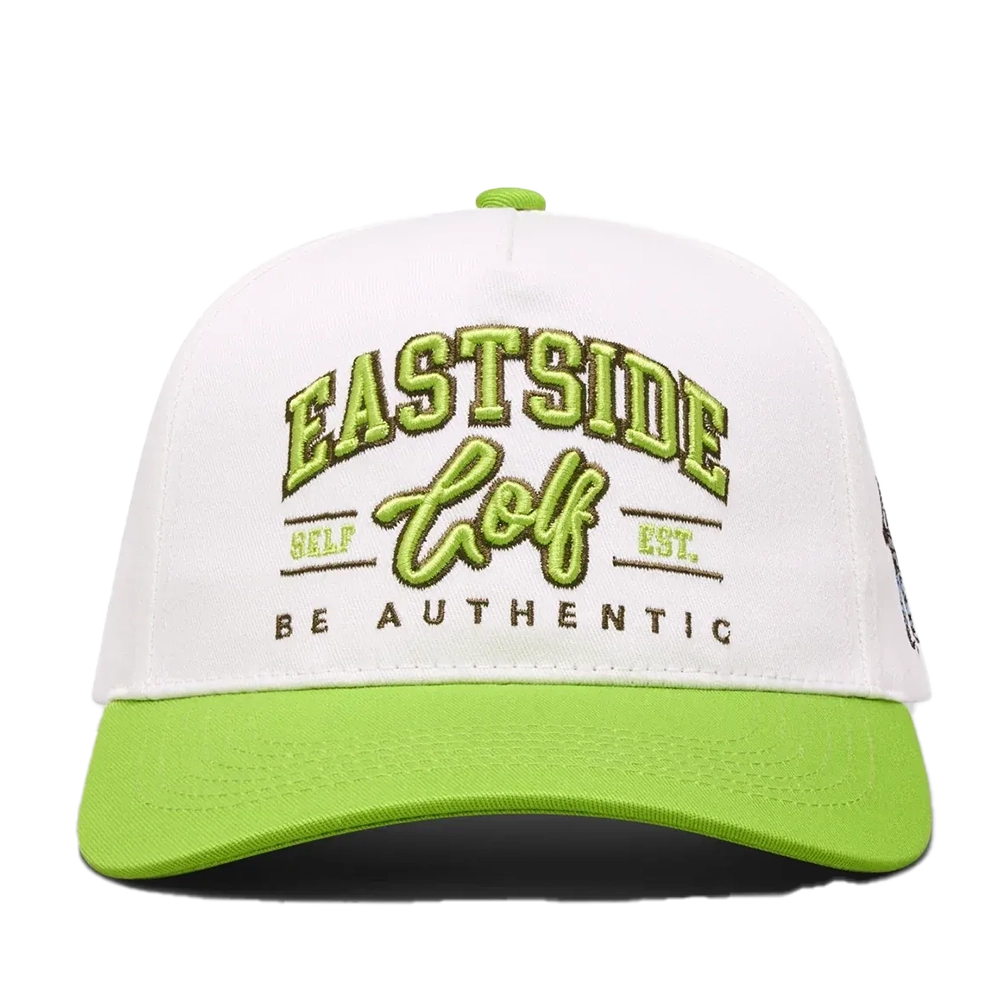 ESG Spellout 5-Panel Hat – White & Green | Eastside Golf x Wedge Essentials